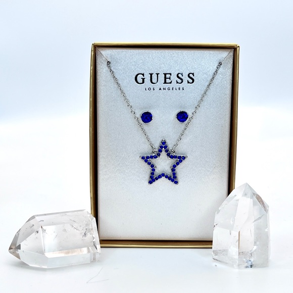 Guess | Jewelry | Nib Guess Blue Rhinestone Star Necklace Blue Stud ...